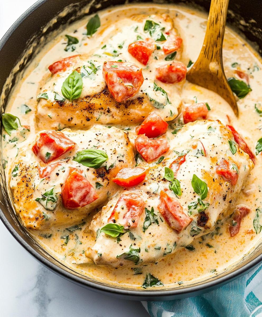 Slow Cooker Creamy Tomato Basil Chicken Recipe - easyrecipeplan.com